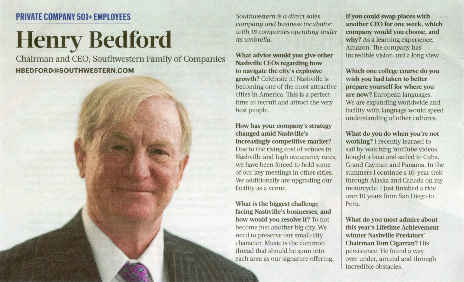 SWFC Chairman and CEO Henry Bedford Celebrates 50th Anniversary with ...